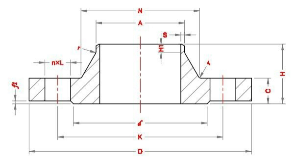 Dimensions of Weld Neck Flanges PN 10 EN 1092-1